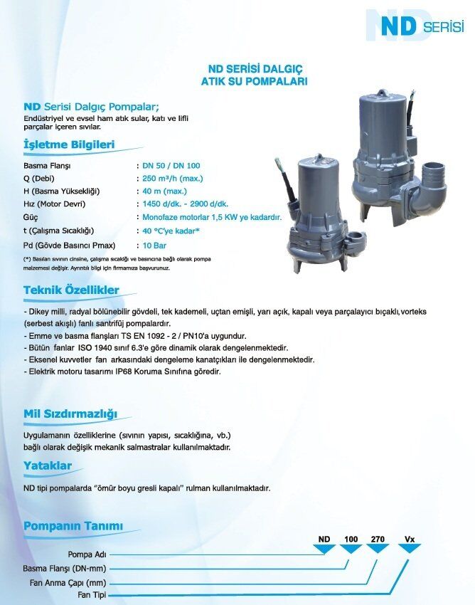 Norm ND 50/200 B 4 kW 380V Pis Su Dalgıç Pompa (2900 d/dk)