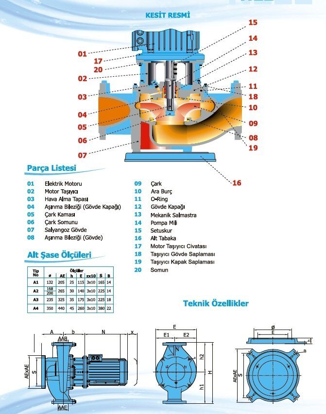 Norm NLL 65/200 2.2 kW 380V Tek Kademeli İnline Tip Kuru Rotorlu ...